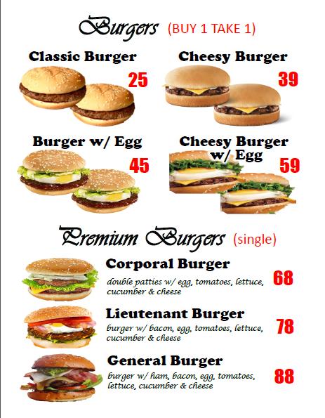 Menu at Sgt. Burger restaurant, Marikina