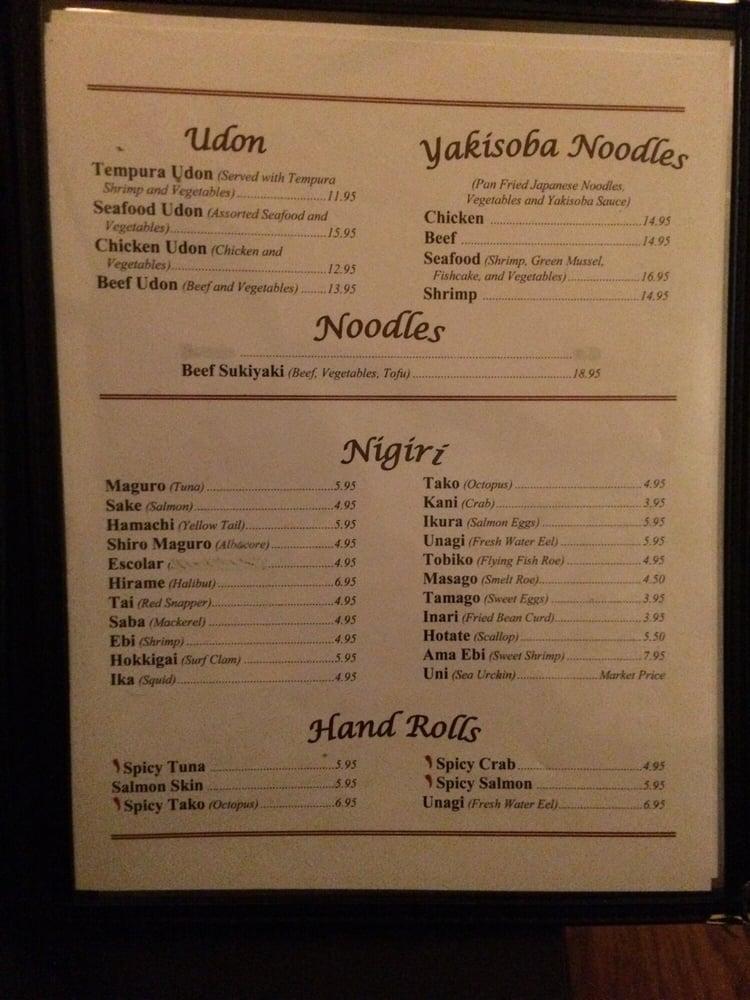 Menu at Sushi Haku restaurant, Napa, Jefferson St