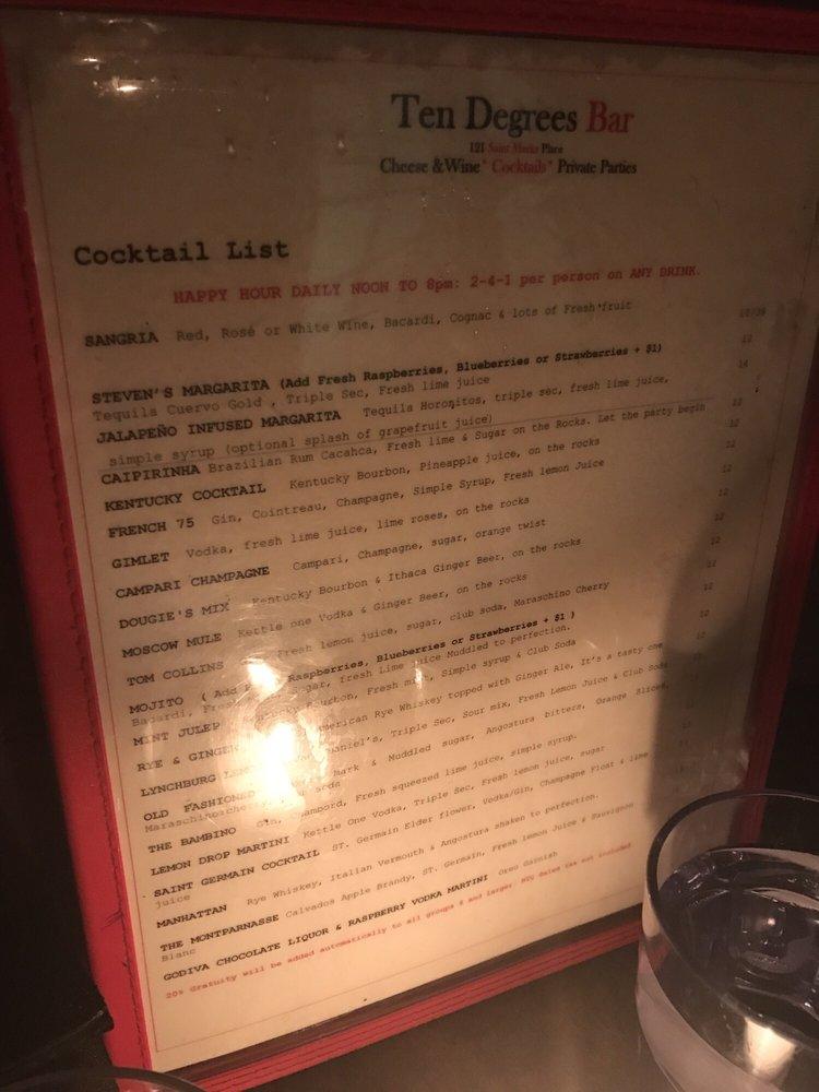 Menu at Ten Degrees pub & bar, New York City, 121 St Marks Pl