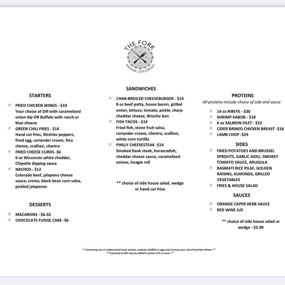 Menu at The Fork pub & bar, Meeker