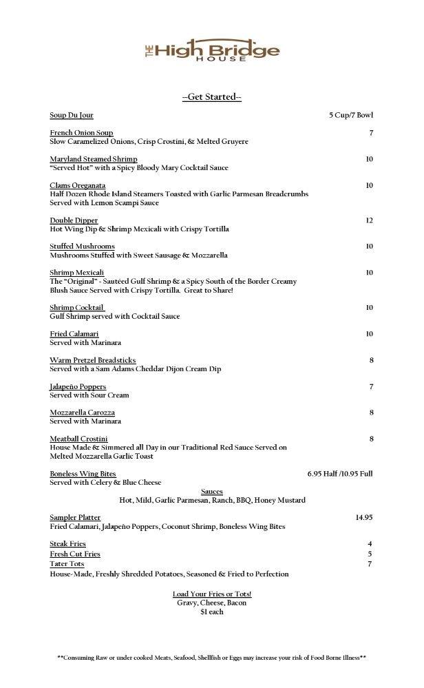Menu at The High Bridge House pub & bar, Scranton, PA-502