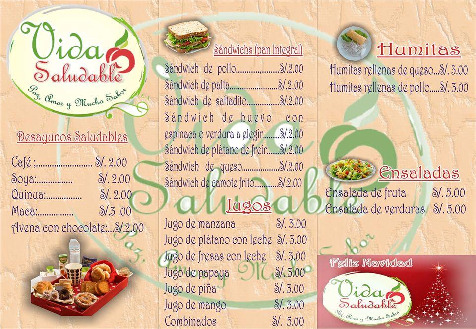 Menu at Vida Saludable restaurant, Chiclayo