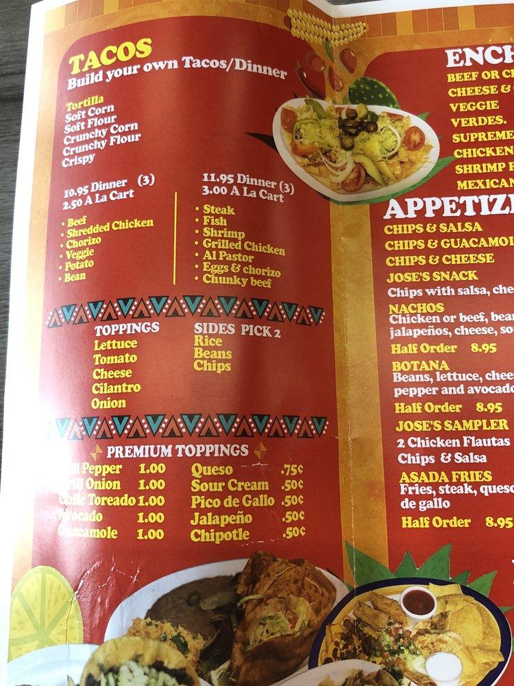 Menu at Jose's Tacos restaurant, Detroit, Market St