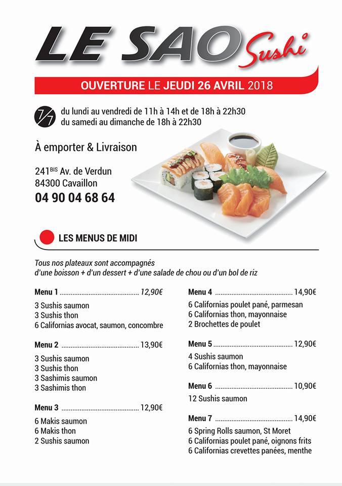 Menu at Le Sao restaurant, Cavaillon