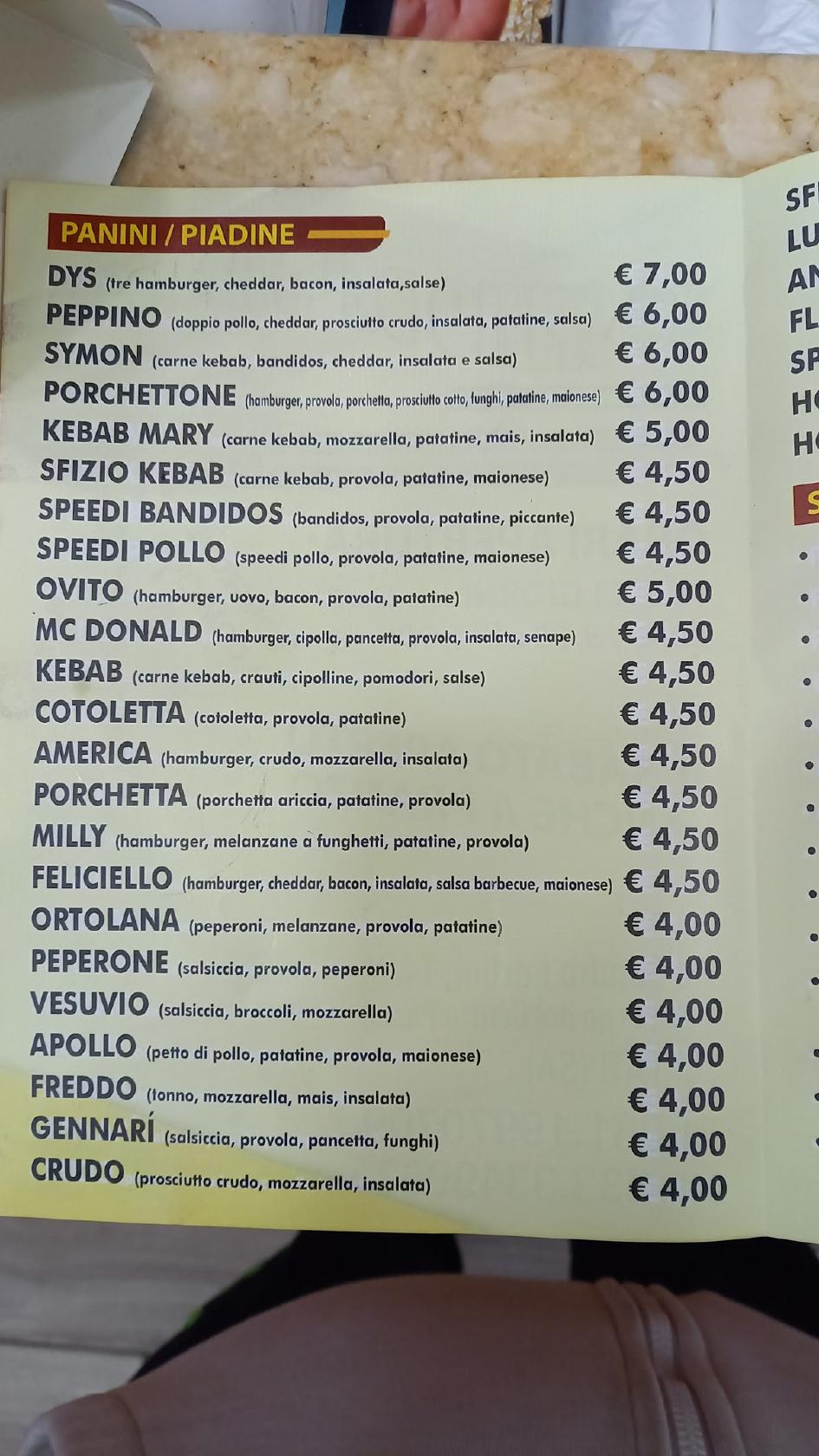 Menu at Lo Sfizio Del Panino fast food, Scafati
