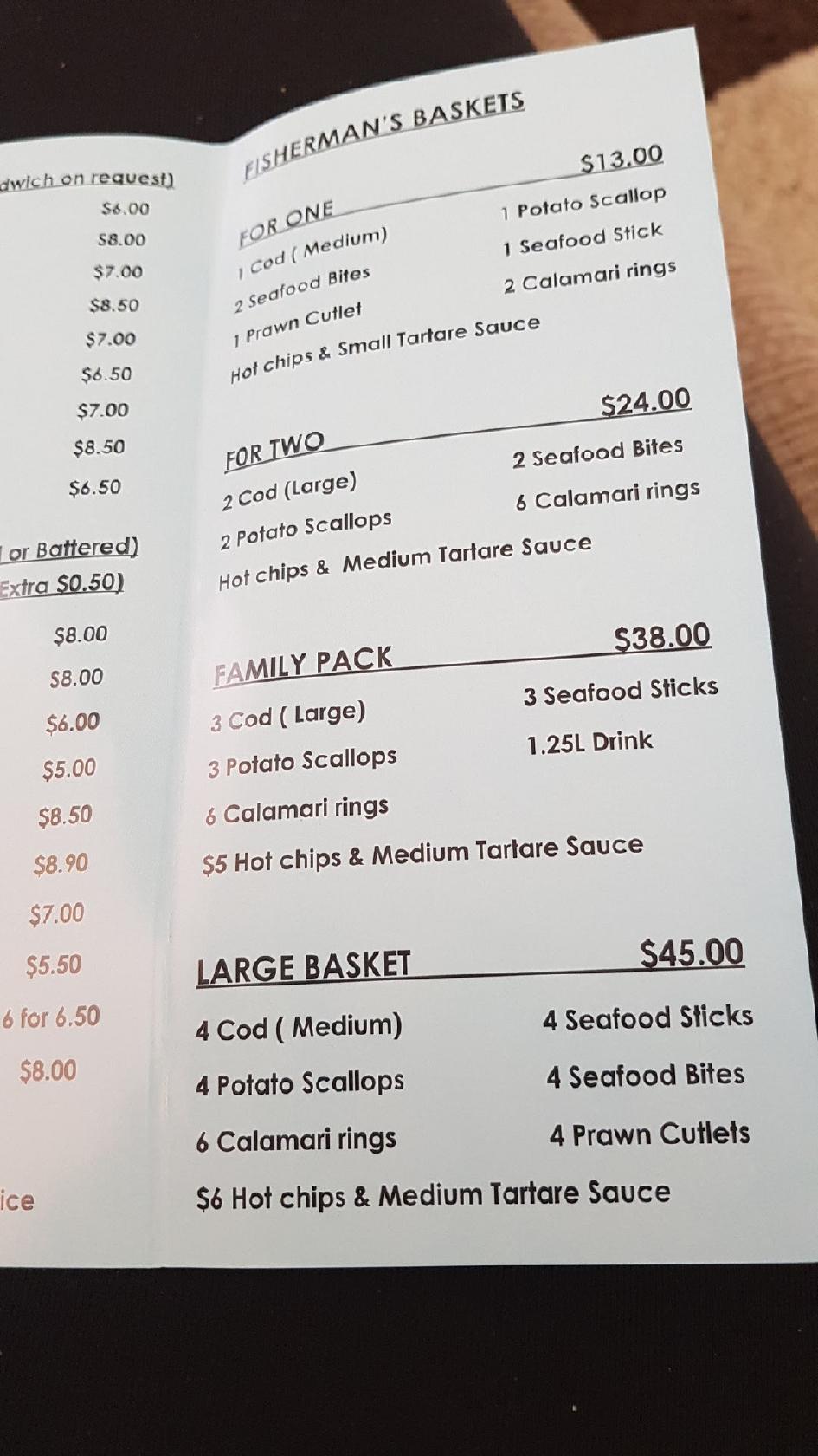 Menu at Mac's Takeaway restaurant, Capalaba