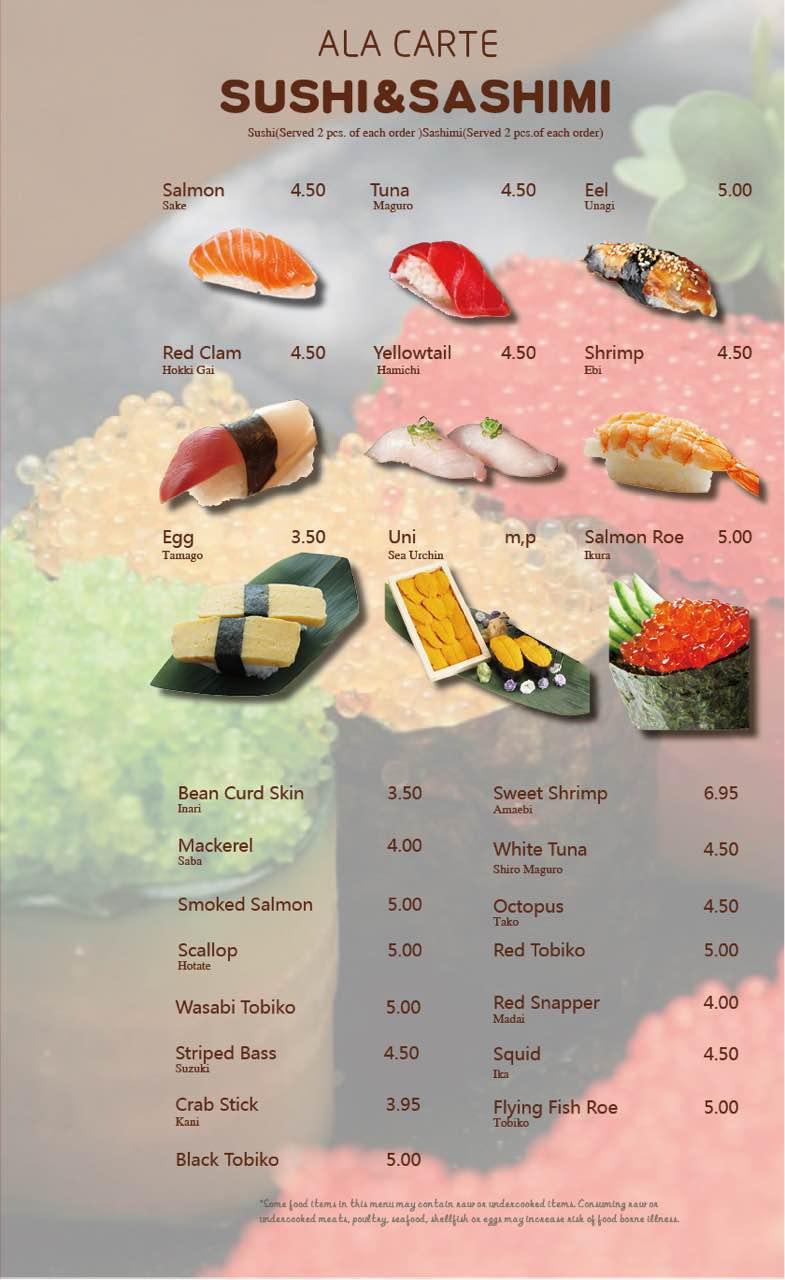 Menu at Mizu Sushi Bar & Grill, Niles