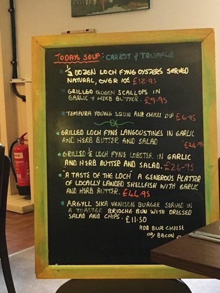 Menu at Samphire restaurant, Inveraray