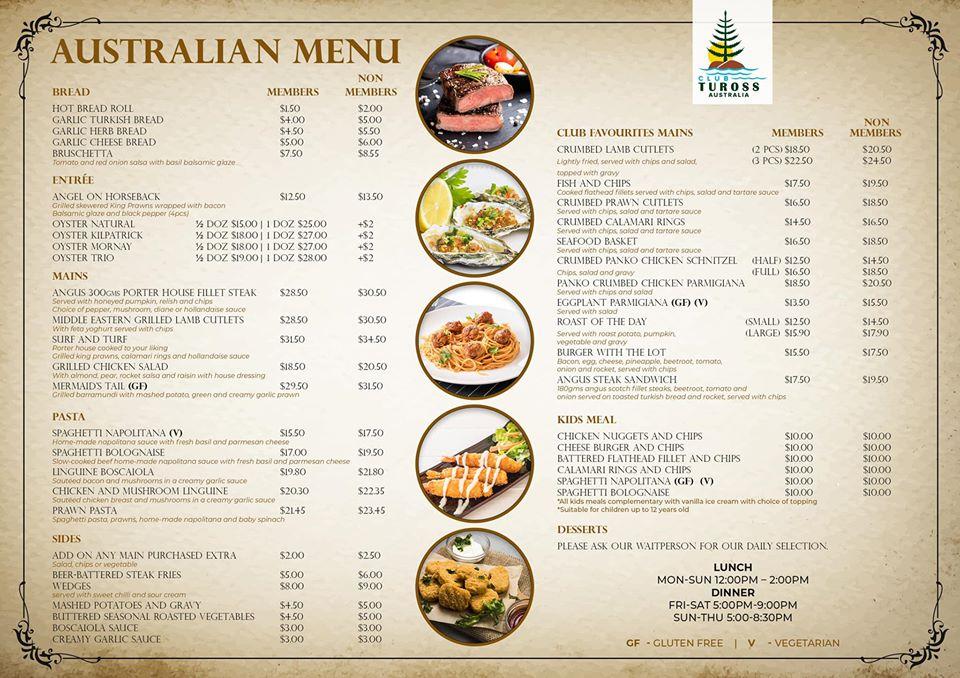 Menu at Tuross oceanview Brasserie Moruya NSW restaurant, Tuross Head
