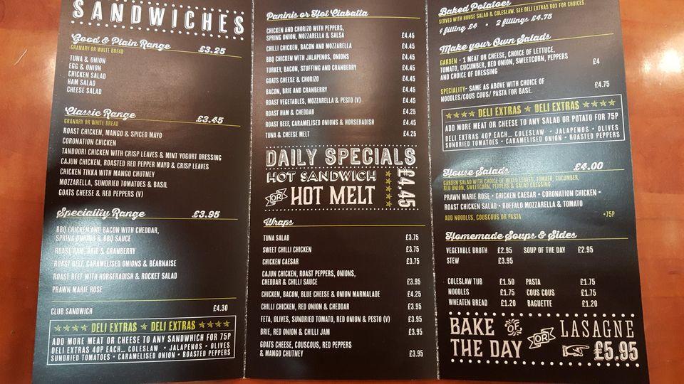 Menu at Urban Retreat cafe, Belfast