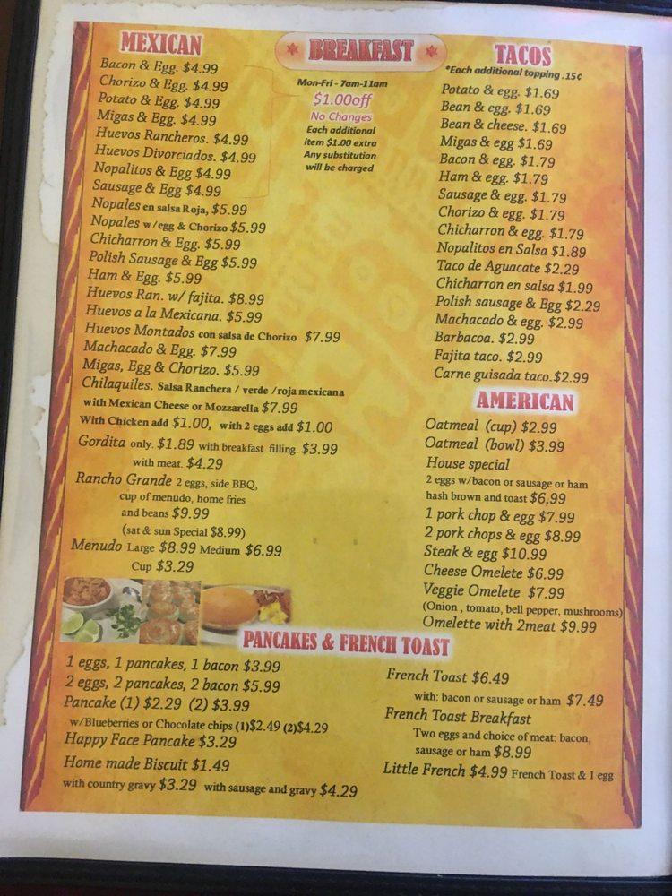 Menu at Zamoras' Restaurant, McAllen, N 23rd St