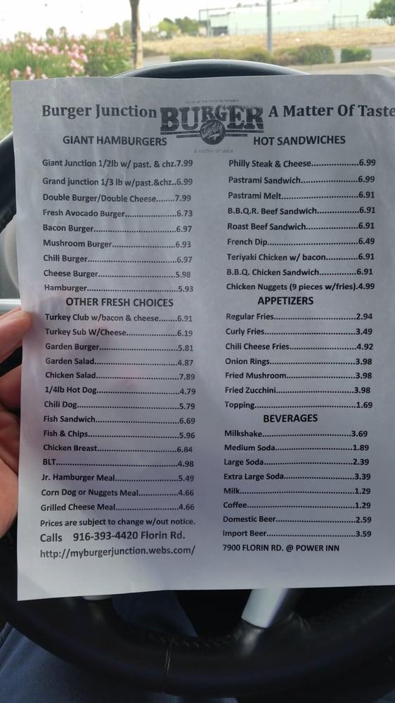 Menu at Burger Junction restaurant, Sacramento