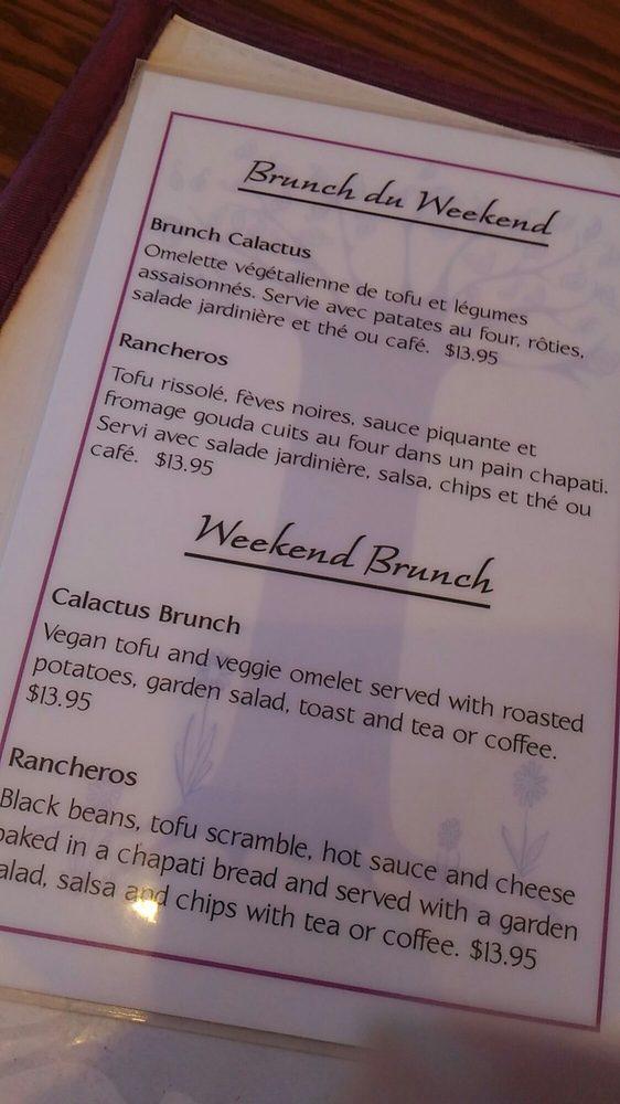 Menu au Calactus restaurant, Moncton