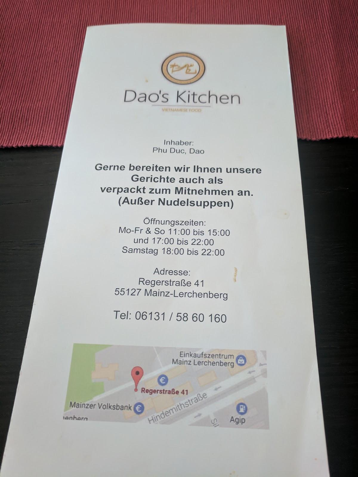 Speisekarte von Dao's Kitchen Vietnamese Food restaurant, Mainz
