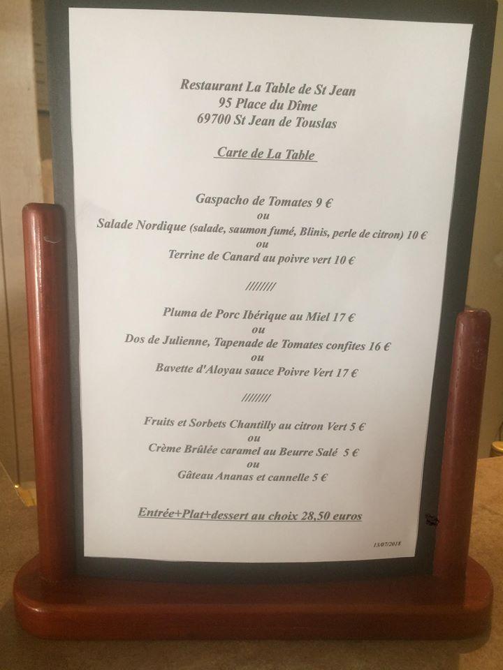 Menu au La table de Saint Jean restaurant, Saint-Jean-de-Touslas