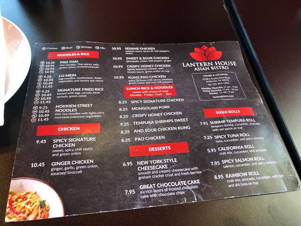 Menu at Lantern House Asian Bistro restaurant, Anderson