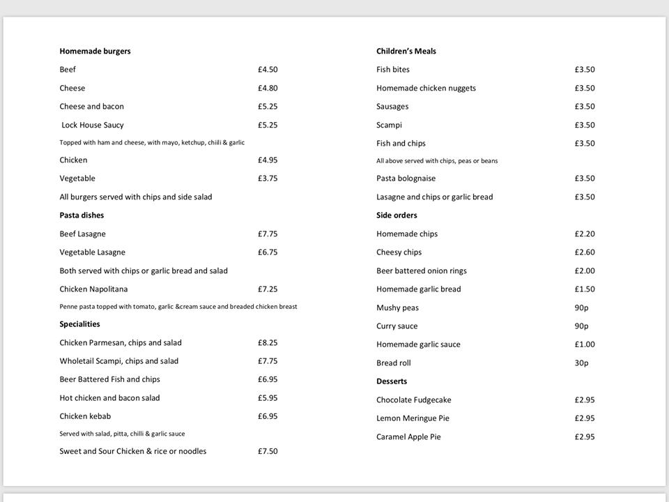 Menu at Linton Lock Inn restaurant, Linton-on-Ouse