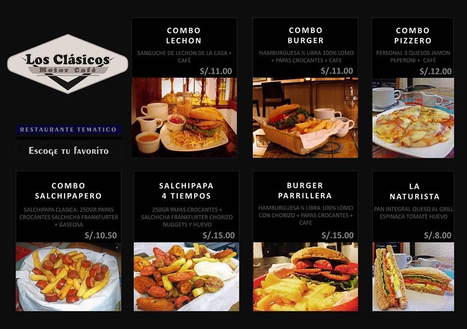 Menu at Los Clasicos Motor Cafe, Barranco District