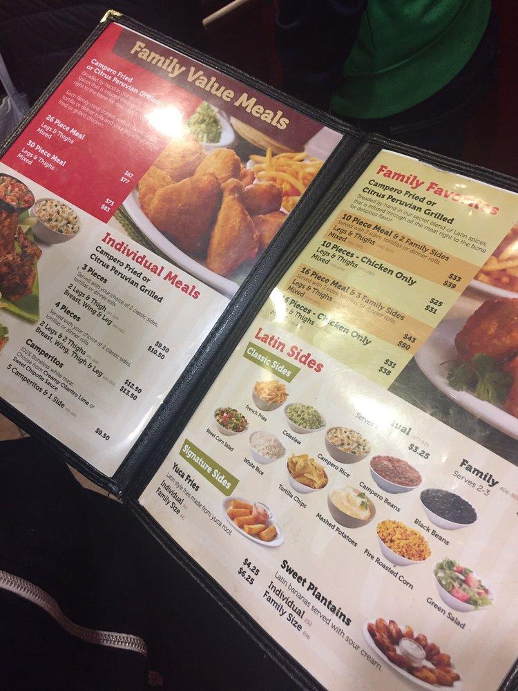 Menu at Pollo Campero restaurant, San Francisco, Mission St