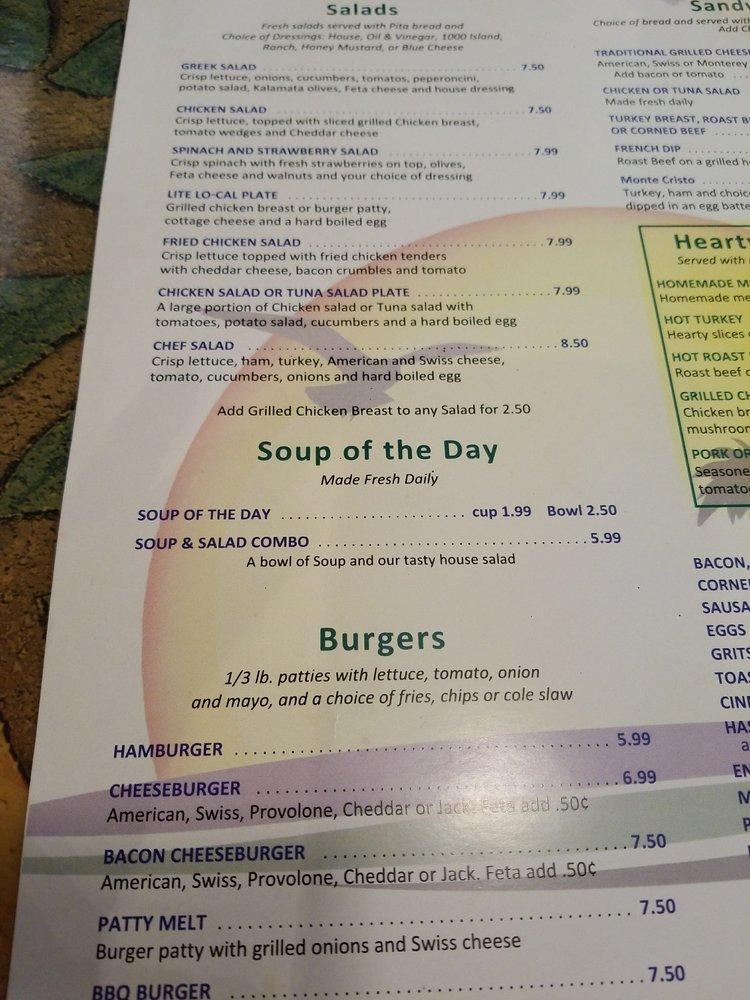 Menu at Daybreak Cafe, Tarpon Springs
