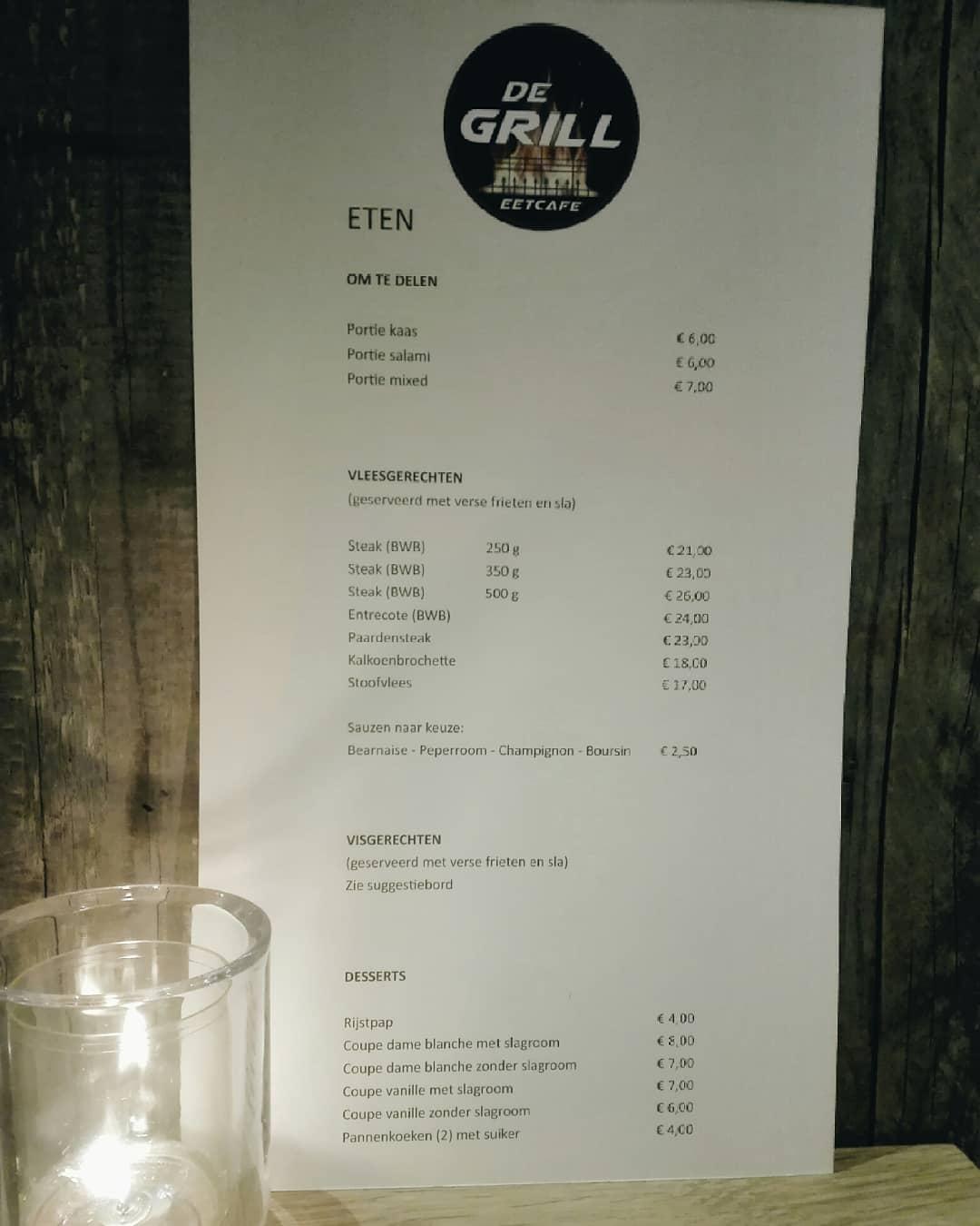 Menu at De Grill, Merchtem