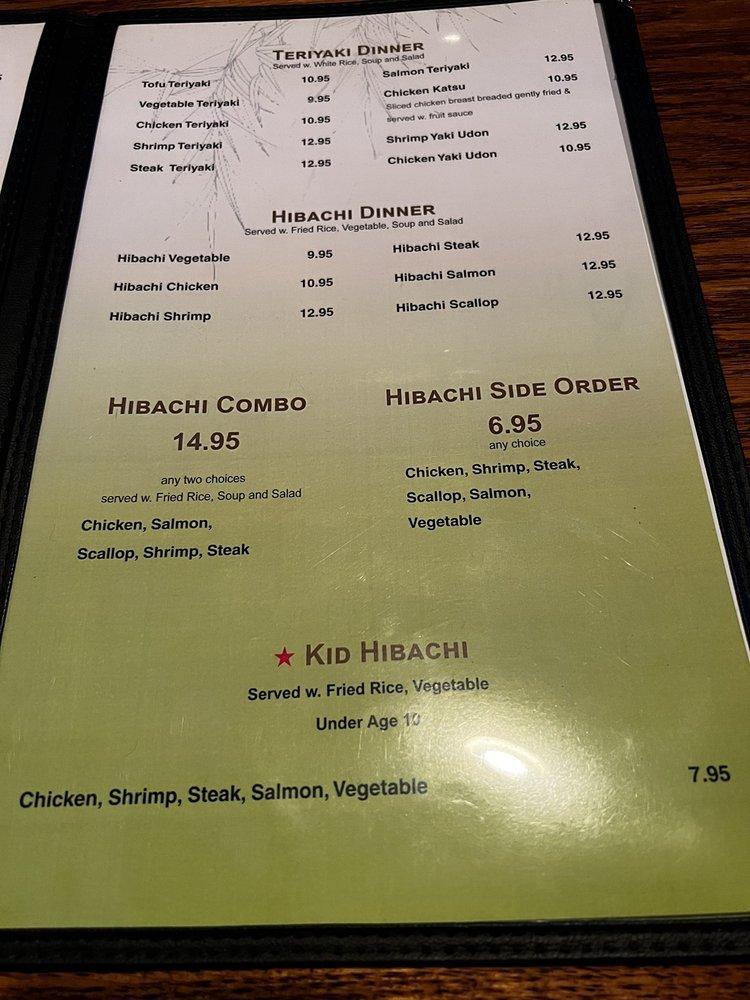 Menu at Ichiro restaurant, Dickson