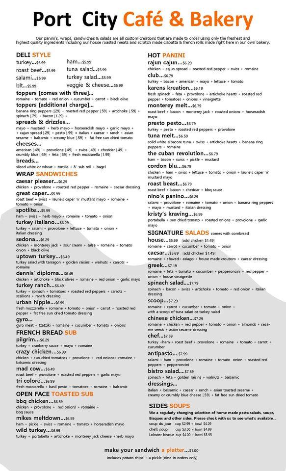 Menu at Port City Cafe & Bakery, Oswego