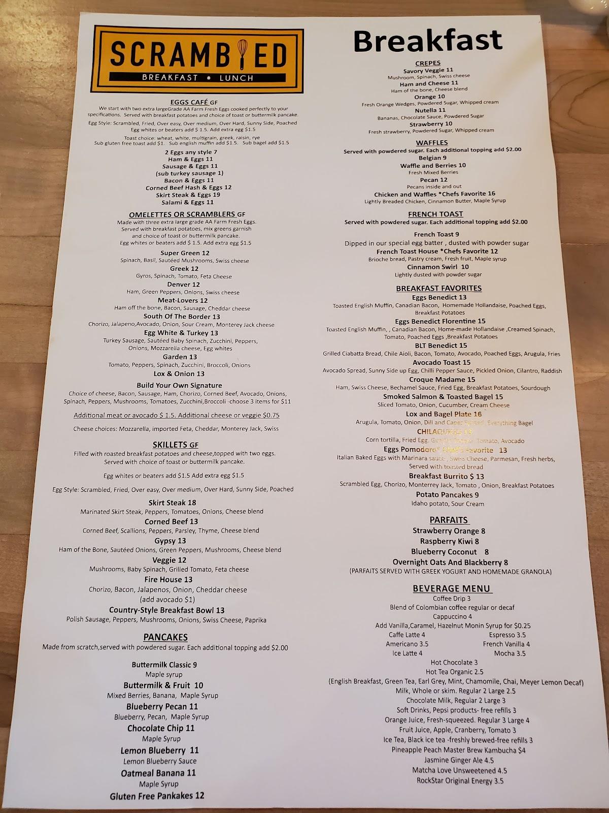 Menu at Scrambled restaurant, Deerfield