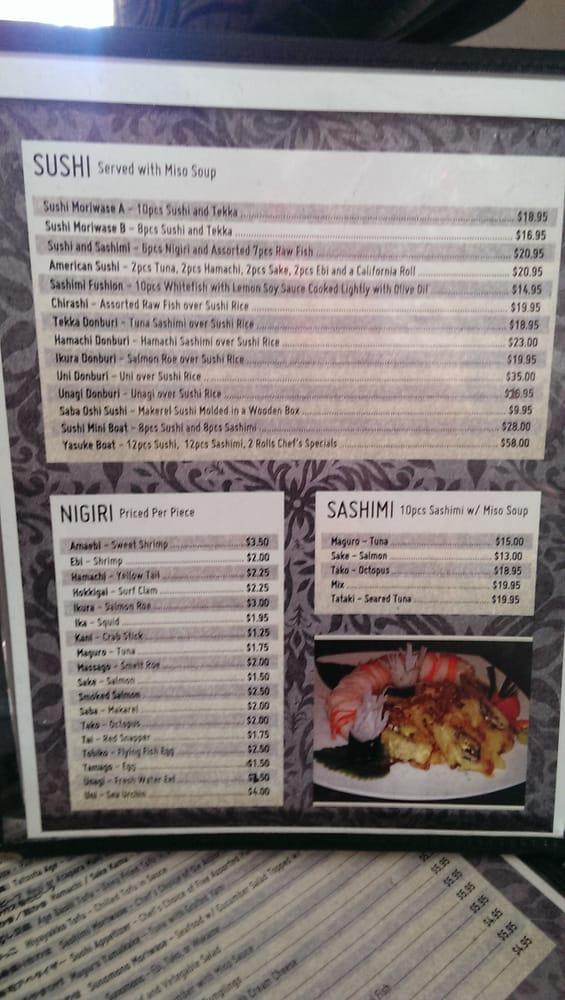 Menu at Yasuke Japanese Sushi restaurant, McAllen