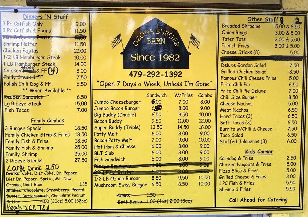 Menu at Ozone Burger Barn, USA, 14499