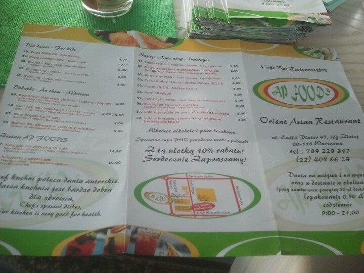 Menu at AP Foods Orient Asian Restaurant, Warsaw
