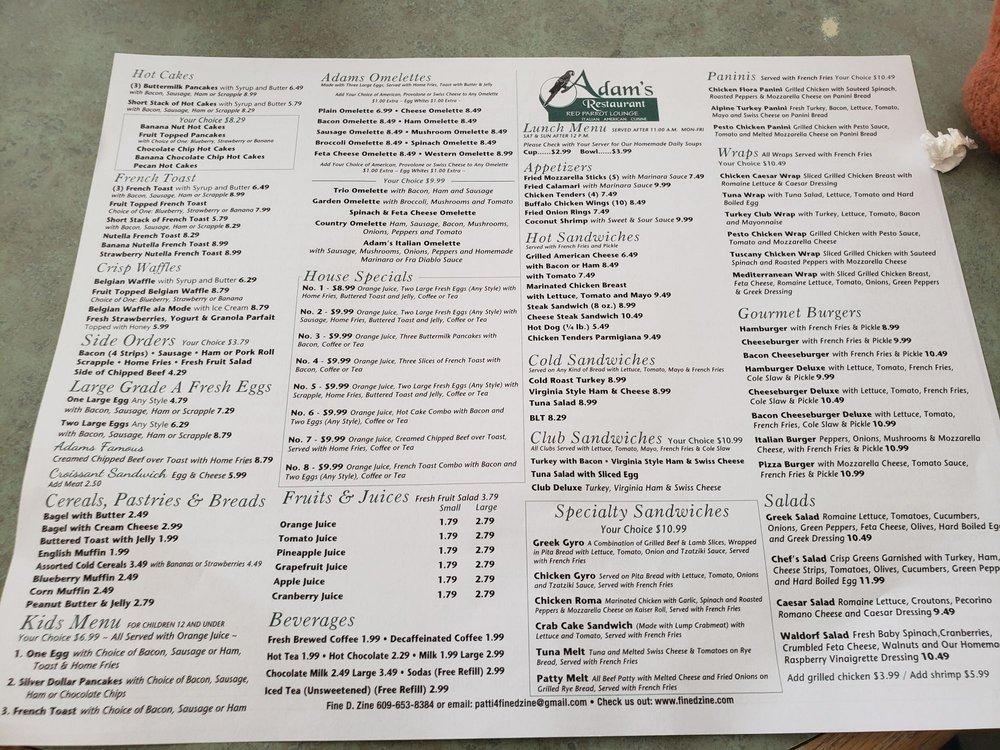Menu at Adams Restaurant & Catering, Wildwood