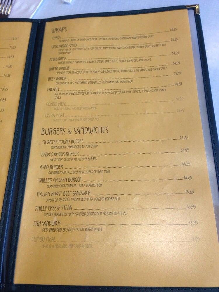 Menu at Babas Shawarma Grill restaurant, Cincinnati