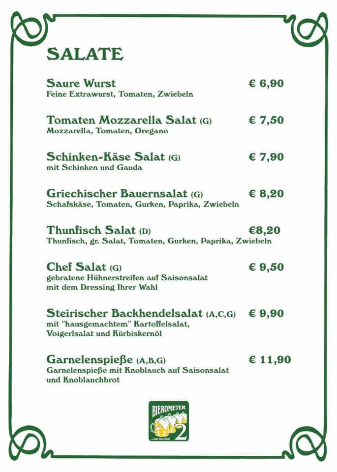 Speisekarte von Bierometer 2 pub & Bar, Wien, Margaretenpl. 9