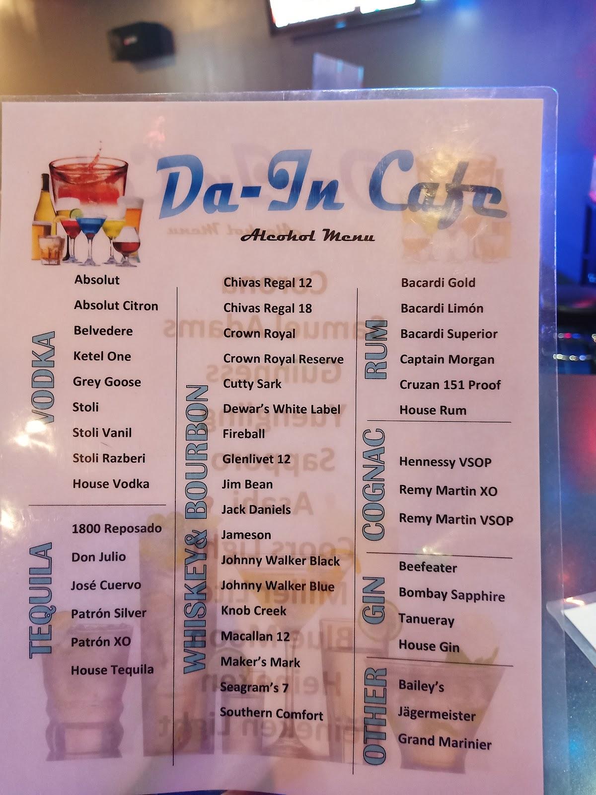 Menu at DA IN Cafe, Annandale