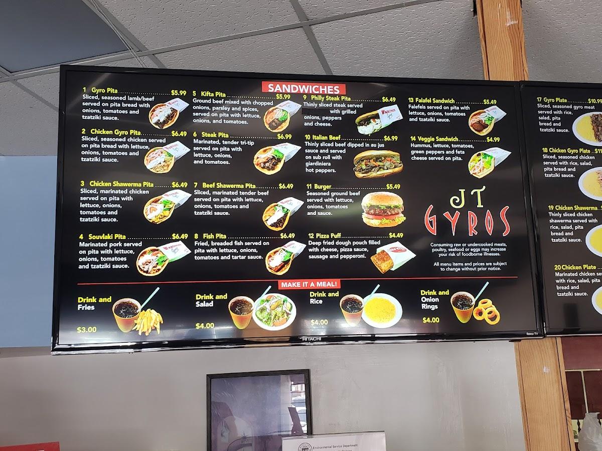 Menu at JT Gyros restaurant, Phoenix
