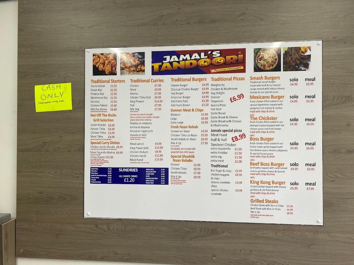 Menu at Jamals tandoori, Bradford