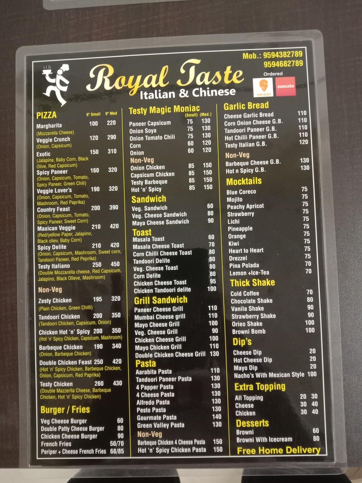 Menu at Royal taste italian and chinese, Dombivli