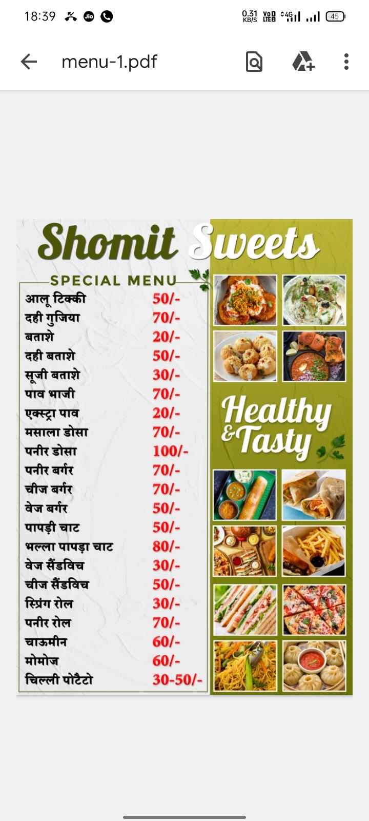 Menu at Shomit Sweets Baker's and namkeen, Bareilly