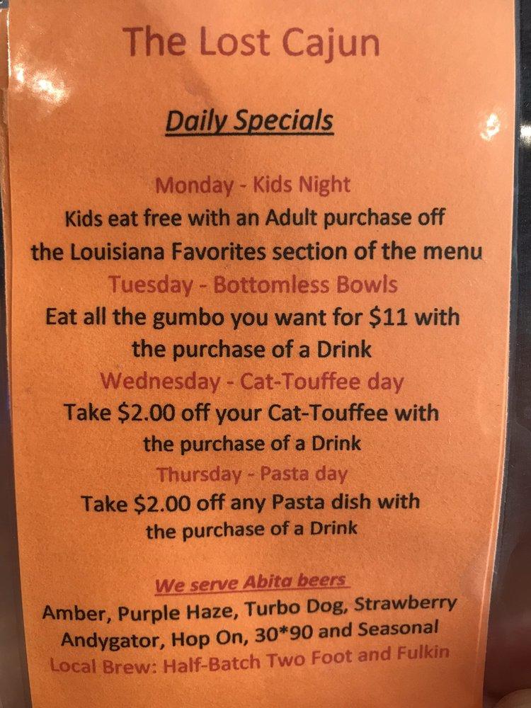 Menu at The Lost Cajun restaurant, Mount Juliet