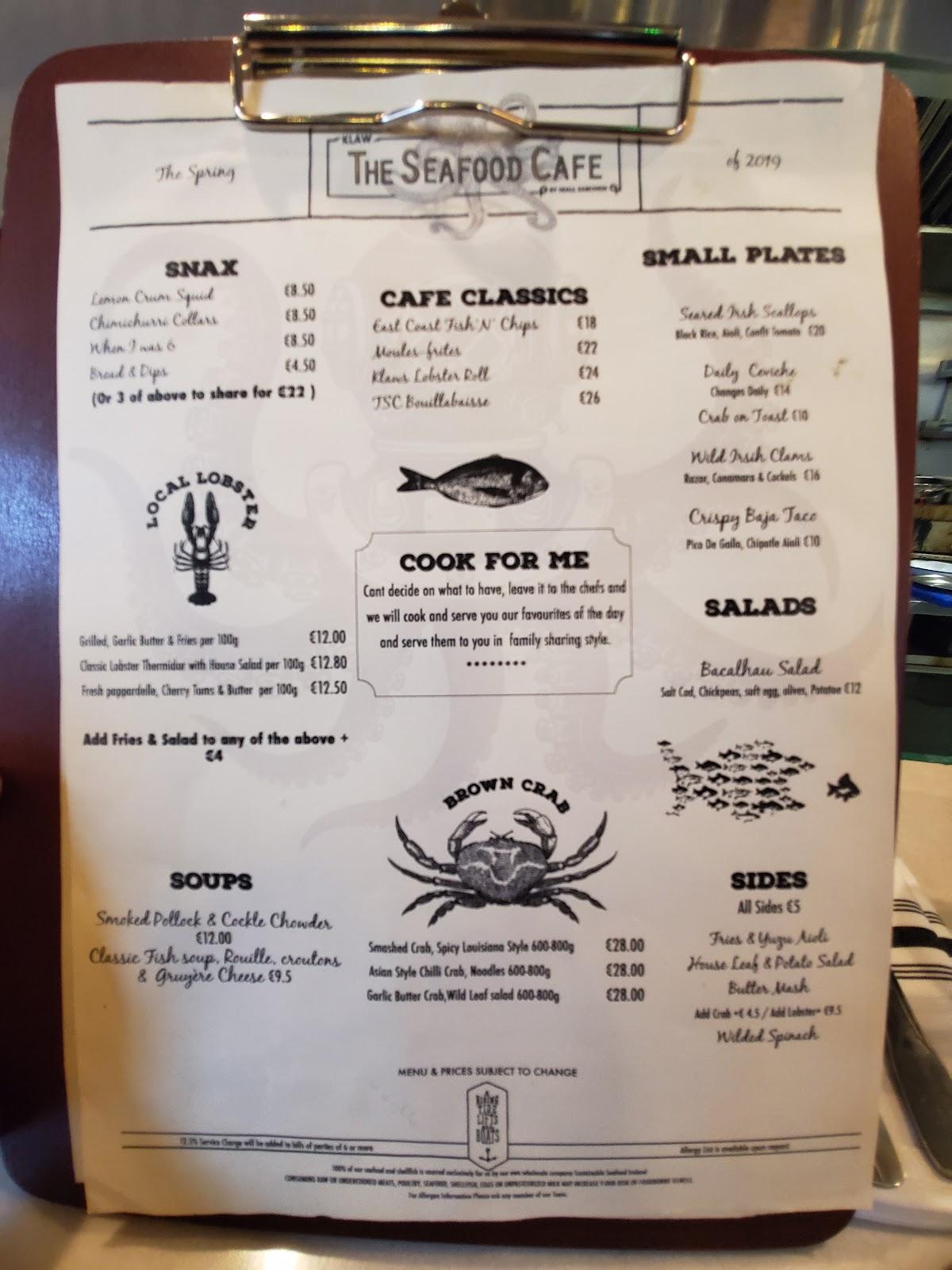 Menu at The Seafood Café by Niall Sabongi restaurant, Dublin