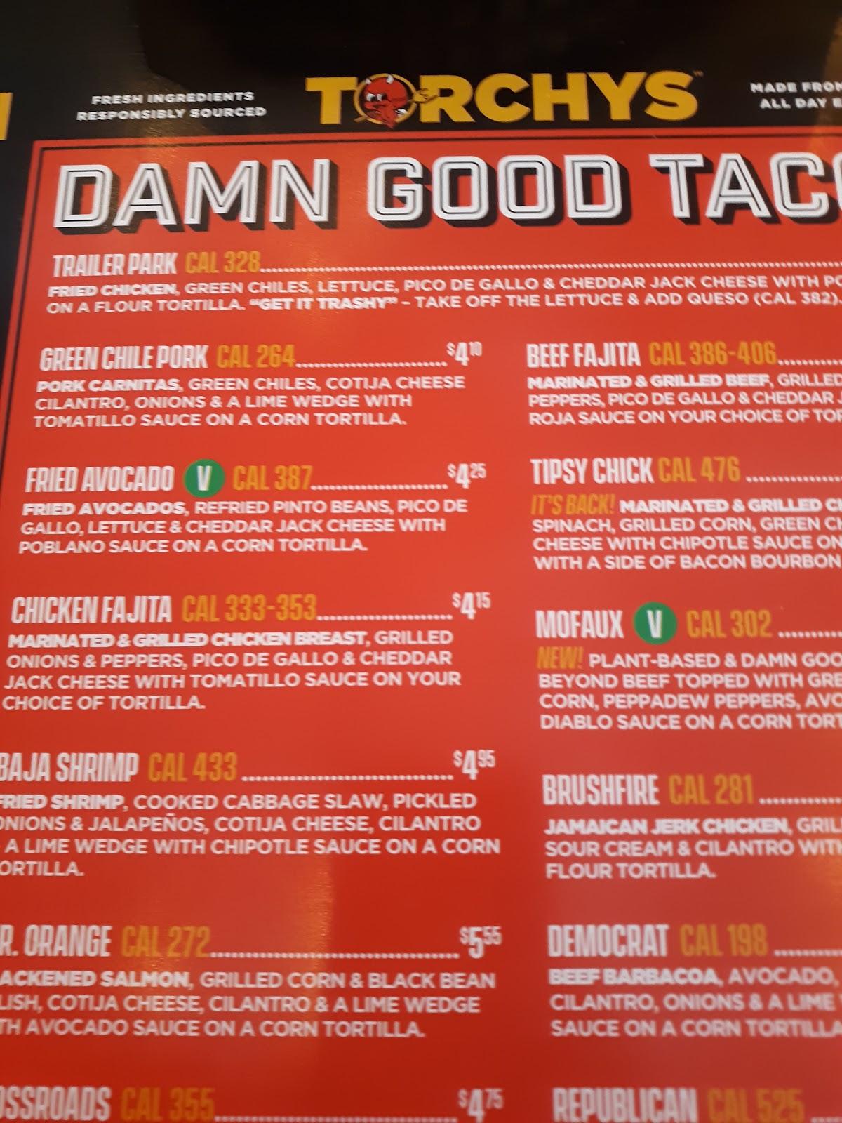 Menu at Torchy's Tacos restaurant, Lake Charles