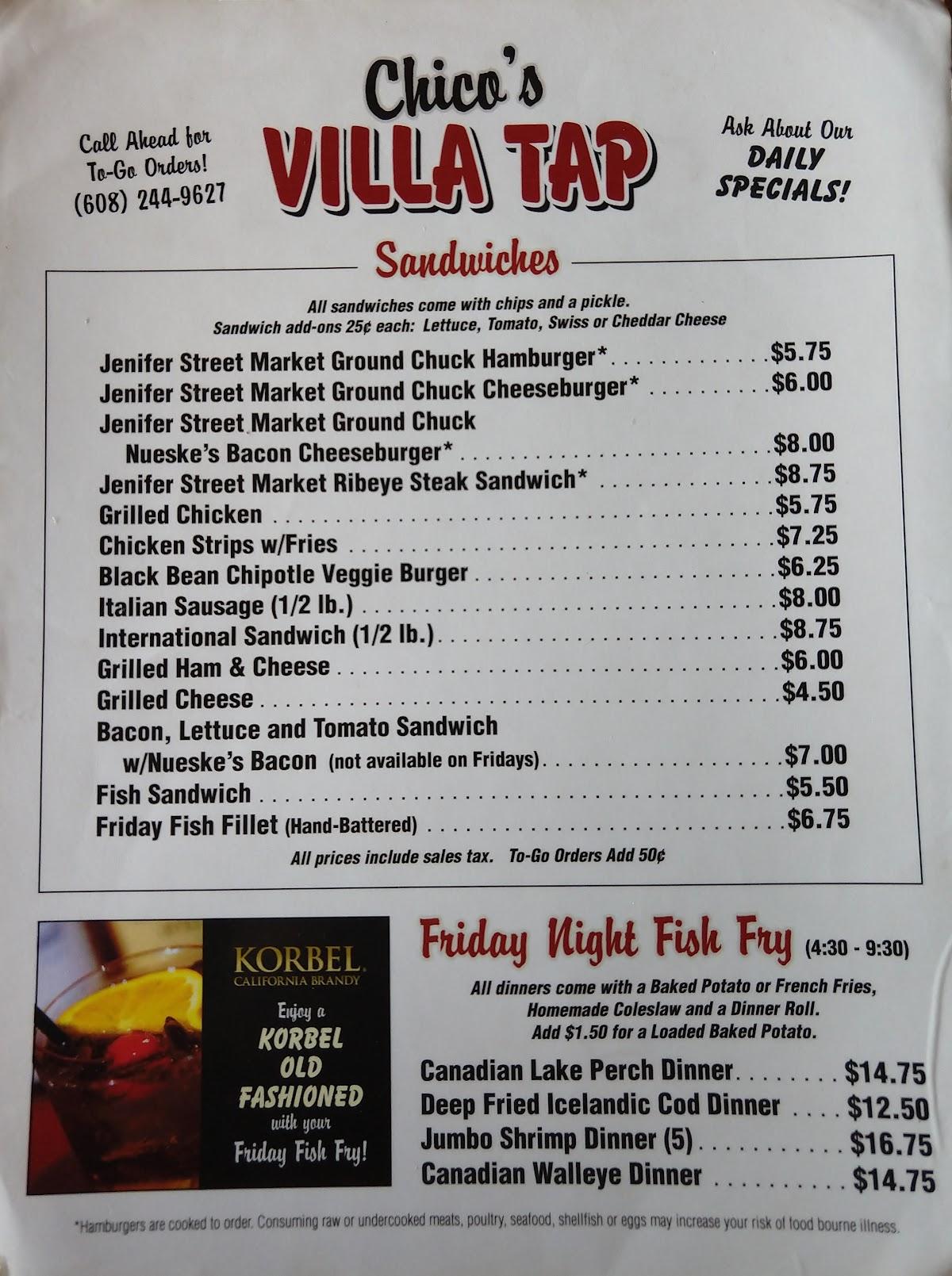 Menu at Villa Tap pub & bar, Madison