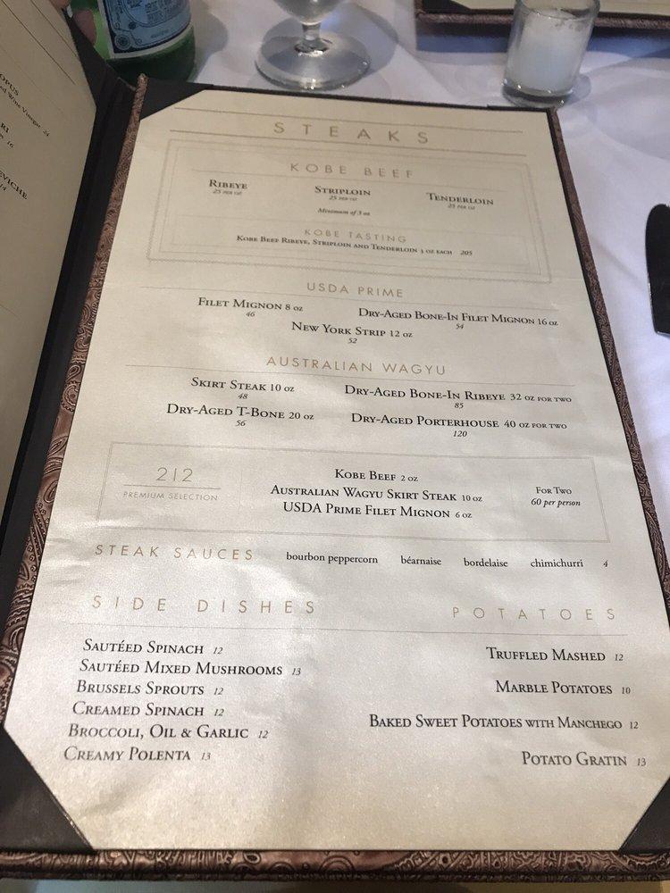 Menu at 212 Steakhouse, West New York