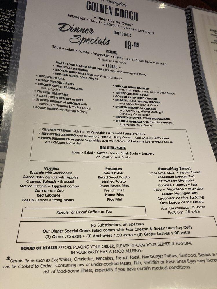 Menu at Huntington Golden Coach Diner restaurant, Huntington