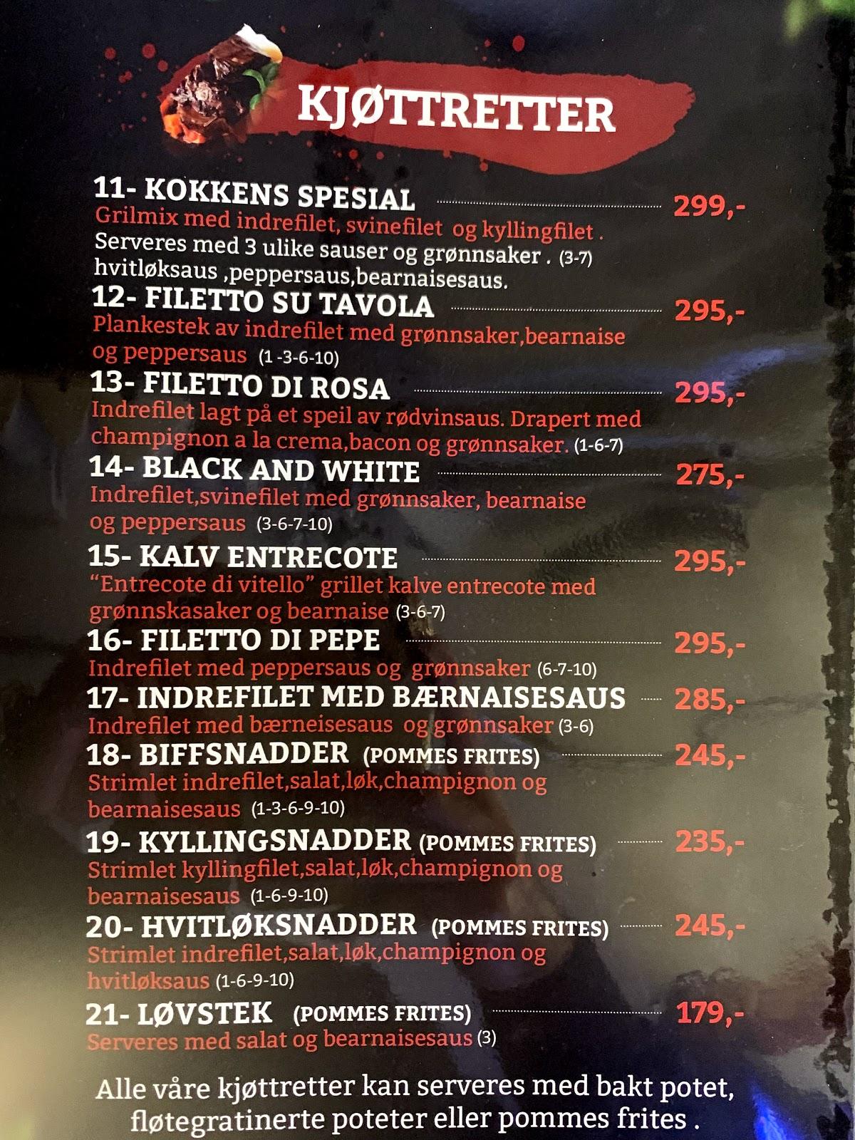 Menu at La Famiglia Tynset restaurant, Tynset