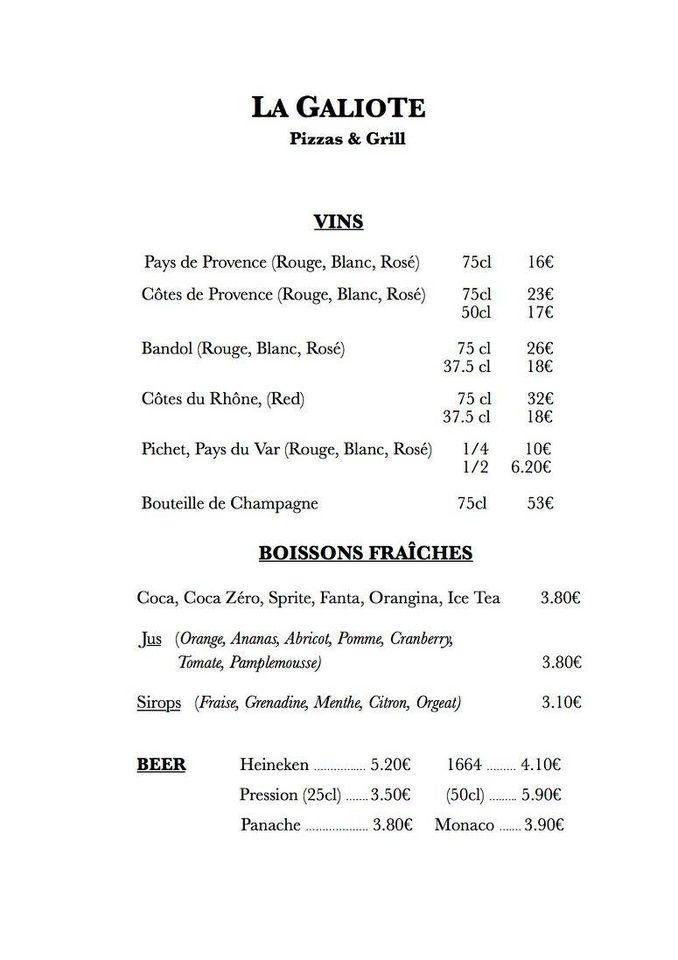 Menu au La Galiote pizzeria, Marseille, 2 Pl. aux Huiles