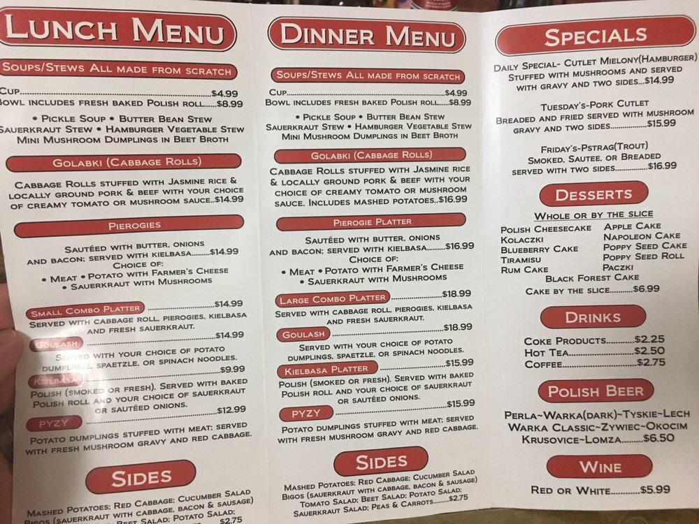 Menu at Margo's Gourmet Polish Kitchen restaurant, Blue Ridge
