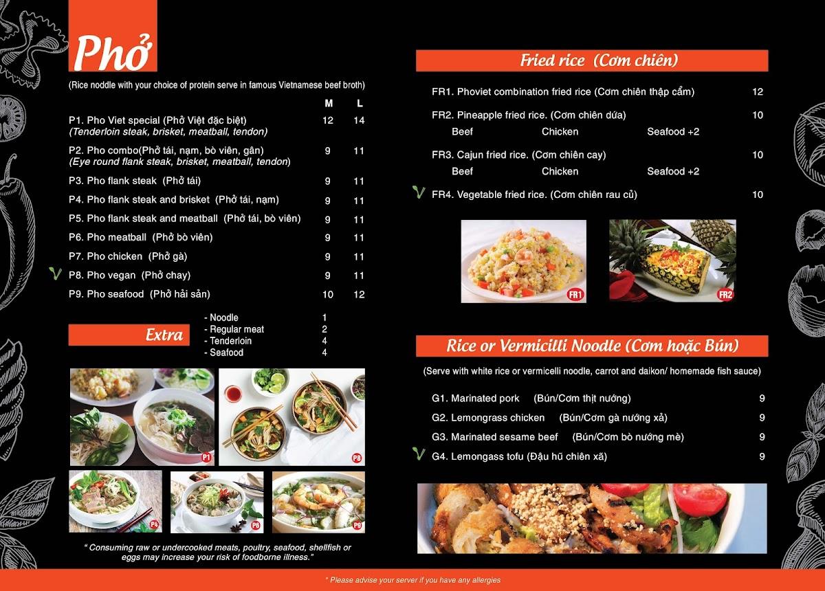Menu at Pho Viet restaurant, Dover