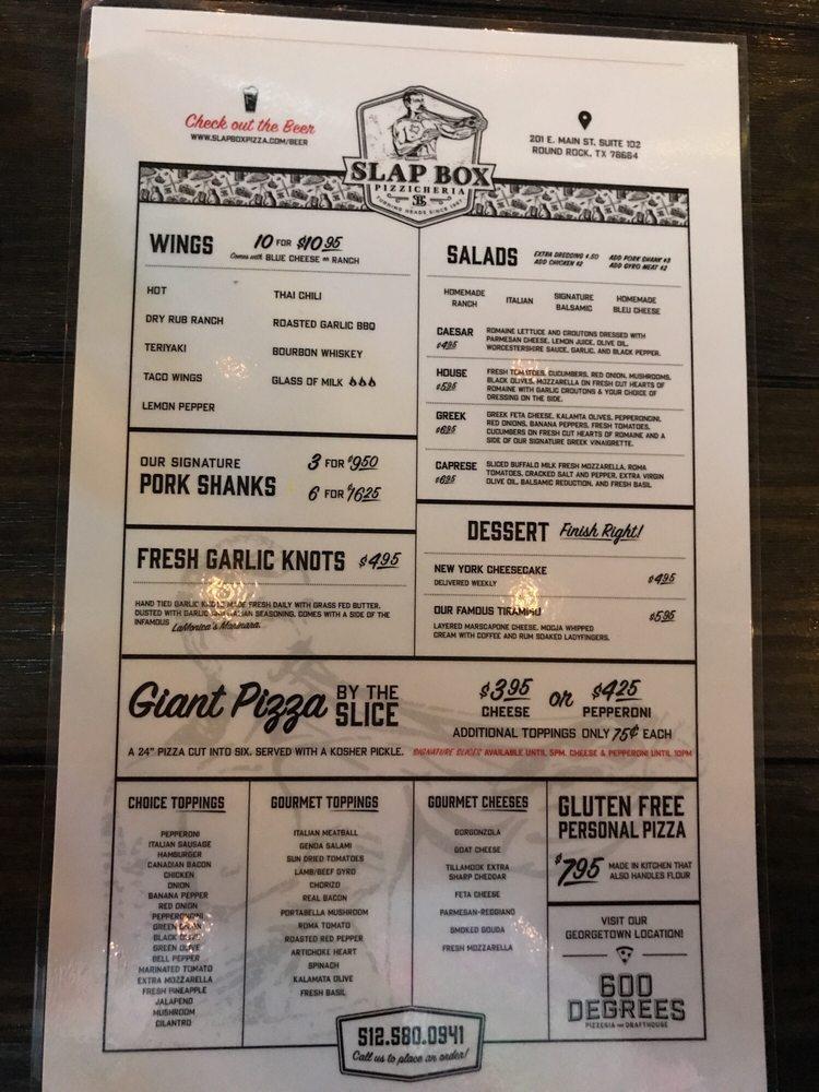 Menu at 600 Degrees Round Rock (Slapbox Round Rock) pub & bar, Round Rock